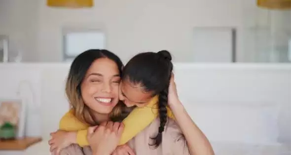 فوتیج بغل کردن مادر توسط دختر بچه 16325 Happiness Home And Hug With Mother - مزرعه فوتیج